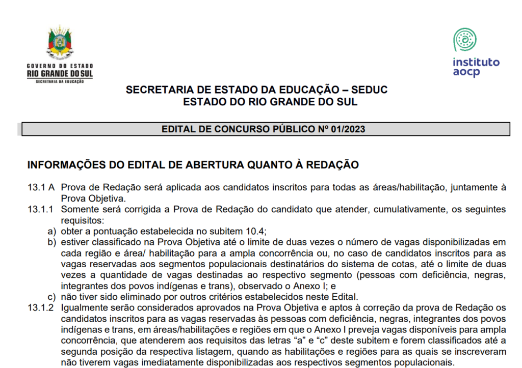 Divulgado o Espelho da Prova de Redação - Concurso Público n° 01/2023 ...
